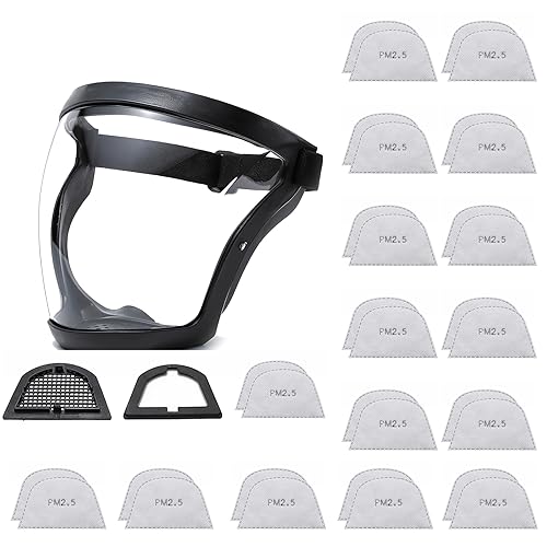 PONGDUDO Protection Full Face Shield Safety Protective Splash Anti Fog Clear Mask Shields Hd Plastic Transparent Reusable Adult Unisex (1PC BLACK)