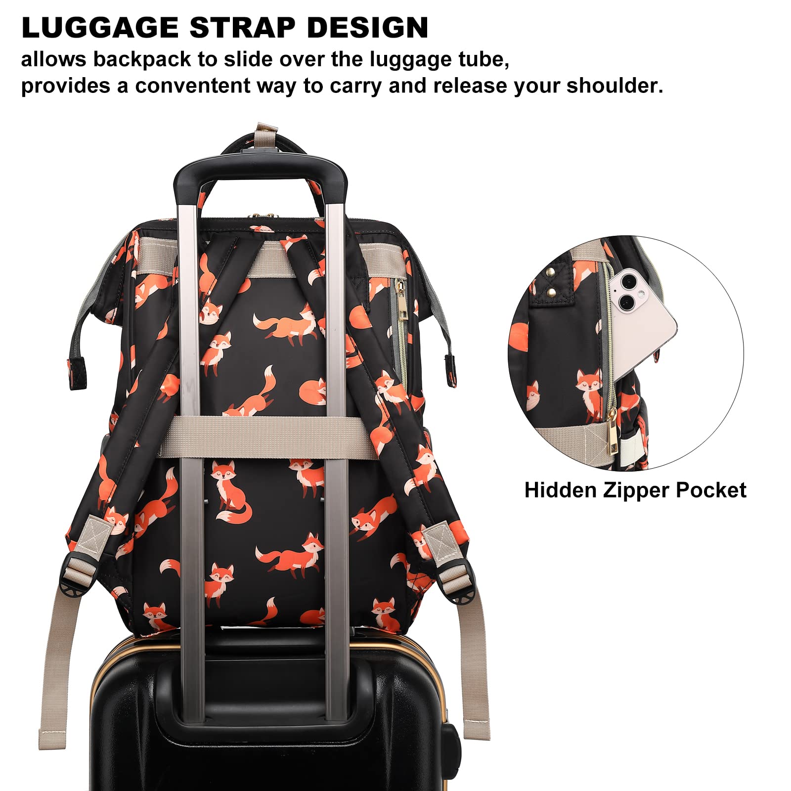 Dezcrab Fox Laptop Backpack for Women, College Bookbag School Backpack Work Business Travel 15.6 Inch Computer Backpacks