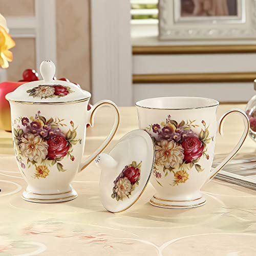Ceramic Mug, Tea Mugs for Women,China Tea Cup with Lid, Flower Tea Cup, Suitable for Making Tea, Cold Drinks, Hot Drinks, Coffee, Etc, 10oz (about 300ml)