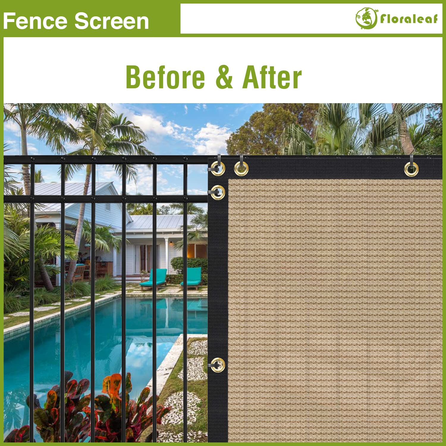 FLORALEAF Privacy Screen Fence Windscreen Mesh Shade Net Cover Heavy Duty Fencing 97% Blockage for Outdoor Wall Garden Yard Backyard Sand 4'x28'