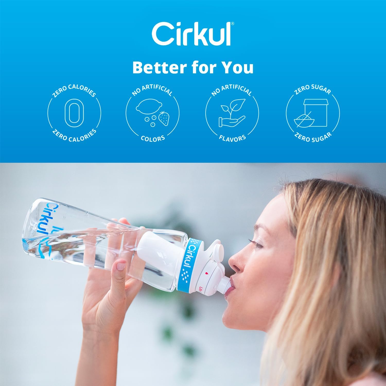 Cirkul 12oz BPA-Free Plastic Water Bottle Starter Kit for Kids with Blue Lid, 2 Flavor Cartridges (1 LifeSip Fruit Punch, 1 FitSip Mixed Berry)
