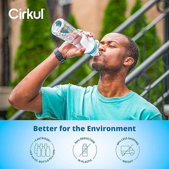 Cirkul 12oz BPA-Free Plastic Water Bottle Starter Kit for Kids with Blue Lid, 2 Flavor Cartridges (1 LifeSip Fruit Punch, 1 FitSip Mixed Berry)