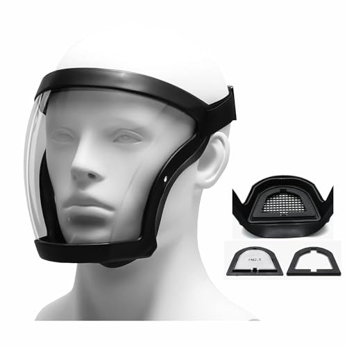 PONGDUDO Protection Full Face Shield Safety Protective Splash Anti Fog Clear Mask Shields Hd Plastic Transparent Reusable Adult Unisex (1PC BLACK)