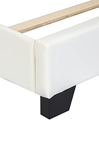 Happy Homes Lexi Upholstered Bed Frame with Headboard /Diamond Button Tufted /Faux Leather /Wood Slats Included /Easy Assembly/Box Spring Platform Needed /Works with Memory Foam Mattress Twin White
