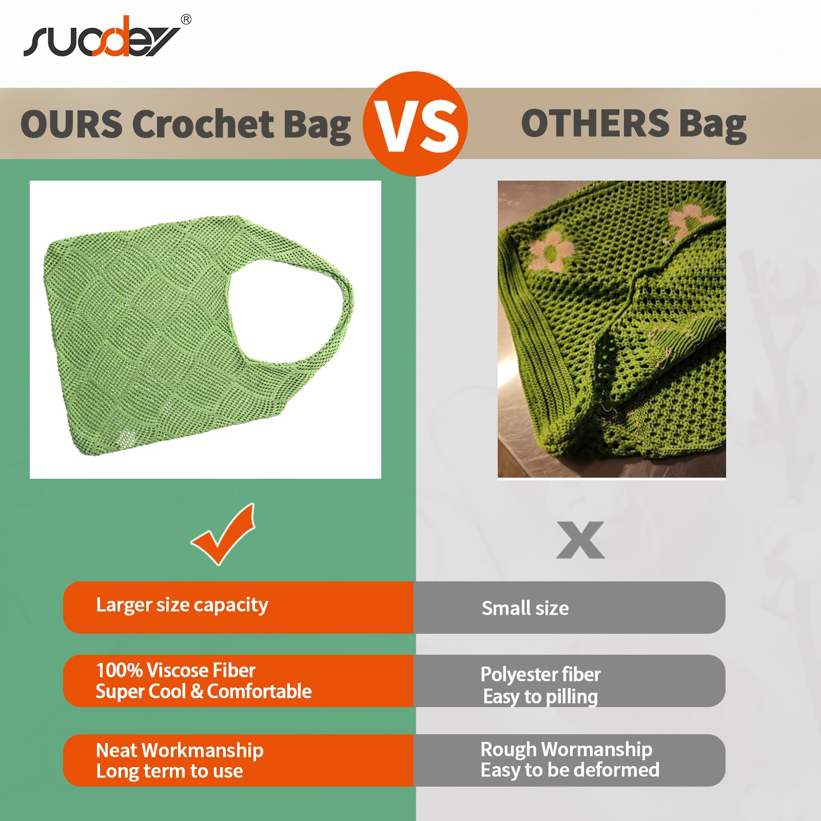 SUOSDEY Crochet Mesh Beach Tote Bag, Cute Summer Aesthetic Knit Bag for Women,green