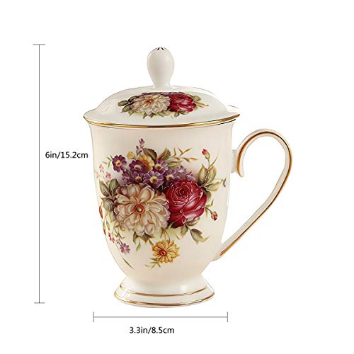 Ceramic Mug, Tea Mugs for Women,China Tea Cup with Lid, Flower Tea Cup, Suitable for Making Tea, Cold Drinks, Hot Drinks, Coffee, Etc, 10oz (about 300ml)