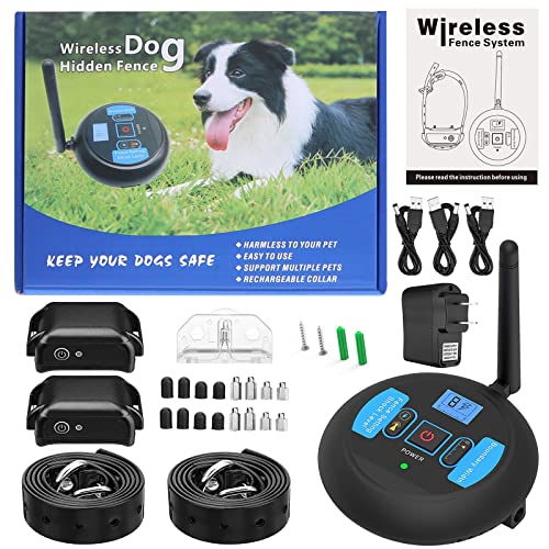 Lirioden Electric Wireless Dog Fence System Electric Fence for Dogs Containment Boundary Automatic Signal Radius Range 722ft, IPX8 Waterproof Rechargeable Tone&Shock Collar for Small Medium Large