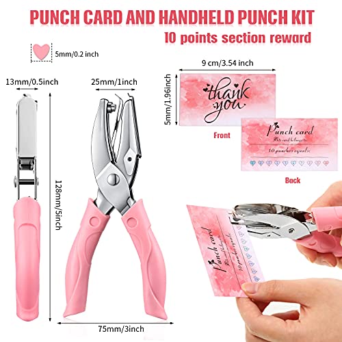 Punch Card and 100 Pieces Reward Punch Card, Handheld Punch Kit, Single-Hole Paper Puncher, Metal Punch with Soft Grip, Home School Office Supplies, Clothing Ticket Scrapbook Punch Tool (Elegant)