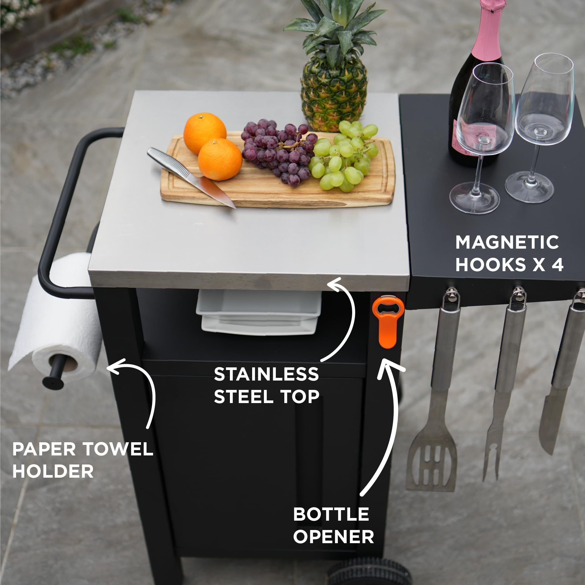 EMBERLI Grill Cart Outdoor with Storage, Modular BBQ Cart, Bar Patio Kitchen Island Prep Stand Cabinet
