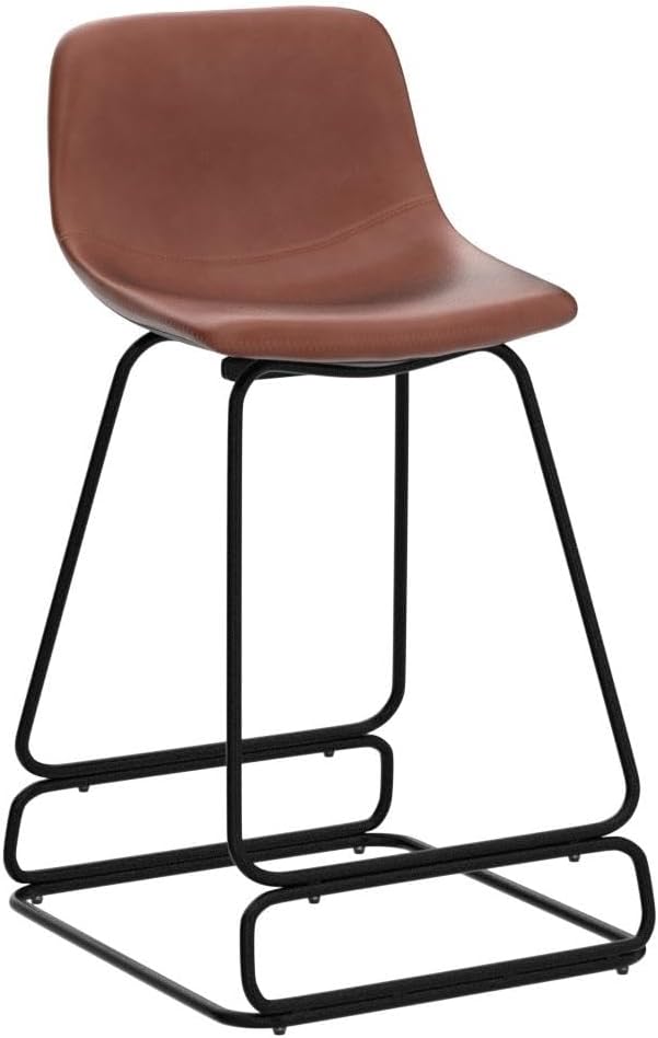 Counter Stools Industrial Faux Leather Bar Stools Set of 2,Urban Armless Dining Chairs with Metal Legs Modern Counter Height Barstools for High Desk Home Office Restaurants,24"