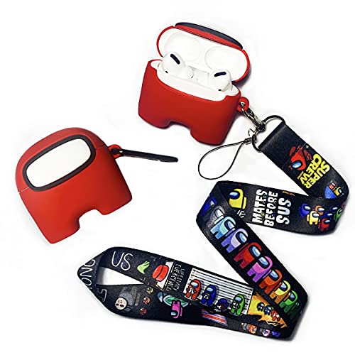 Cartoon Airpod Pro Case, Cute Airpods Cover with Long Lanyard Keychain, Soft Silicone Protective Accessories Cases Cartoon Design Kawaii Funny Cool Character for Women Girls Men Boy Kids ( Red )