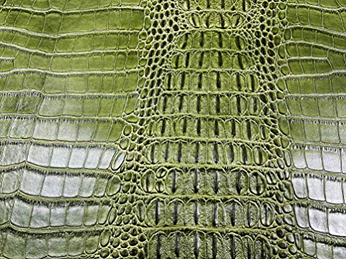 New Creations Fabric & Foam Inc, 53/54" Wide Gator Fake Leather Upholstery, 3-D Crocodile Skin Texture Faux Leather PVC Vinyl Fabric (Sage, 1 Yard)