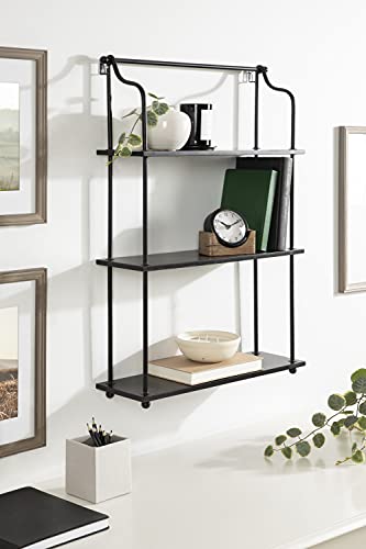 Kate and Laurel Walters Modern 3-Tier Hanging Shelf, 21 x 32, Black, Decorating Wall Mounted Storage Shelf for Wall