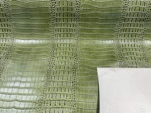 New Creations Fabric & Foam Inc, 53/54" Wide Gator Fake Leather Upholstery, 3-D Crocodile Skin Texture Faux Leather PVC Vinyl Fabric (Sage, 1 Yard)