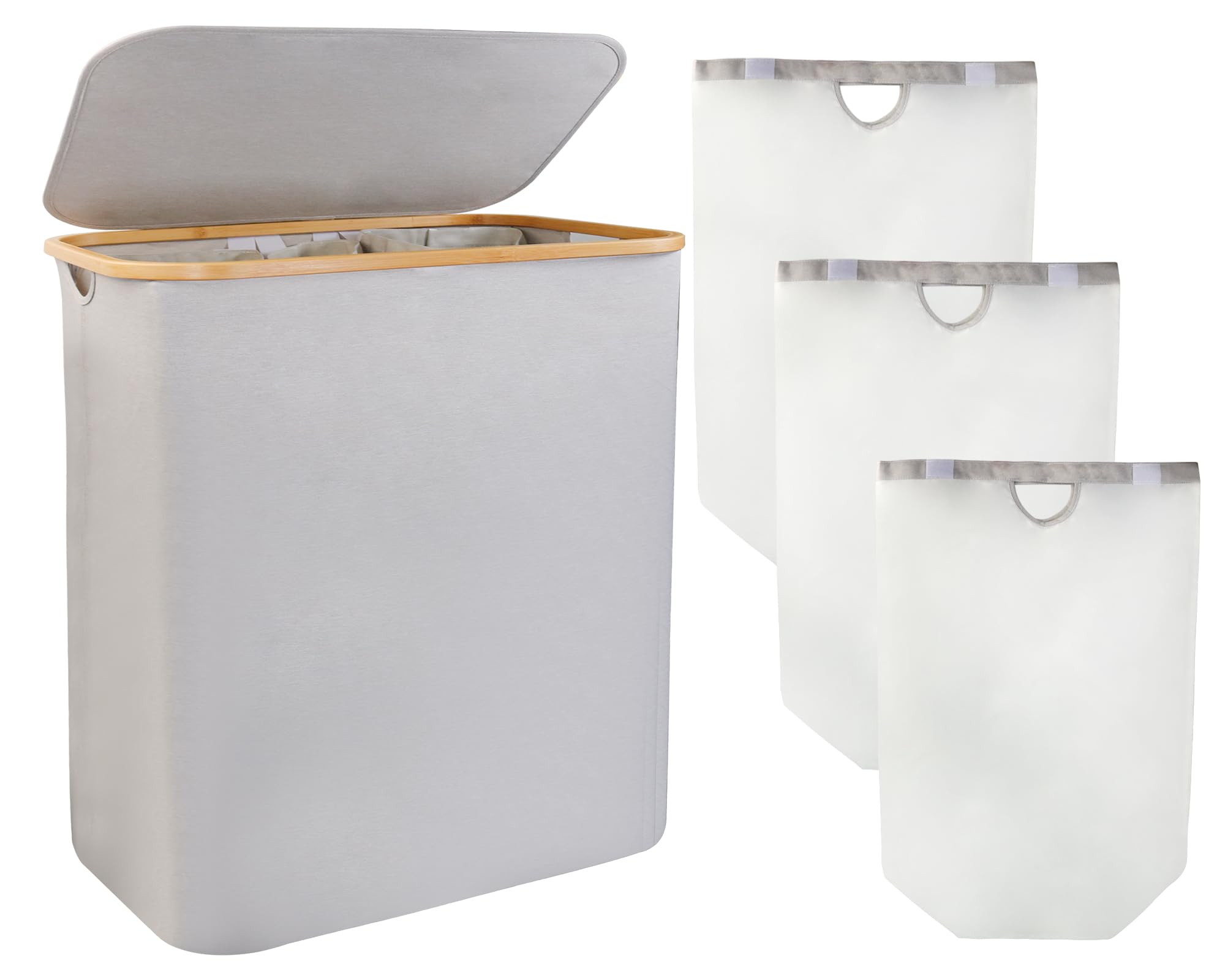 Guofa Hampers for Laundry, 158L Large Laundry Hamper 3 Section Foldable Dirty Clothes Hampers, Laundry Basket Organizer for Bedroom, Laundry Room, Toys Storage, Beige