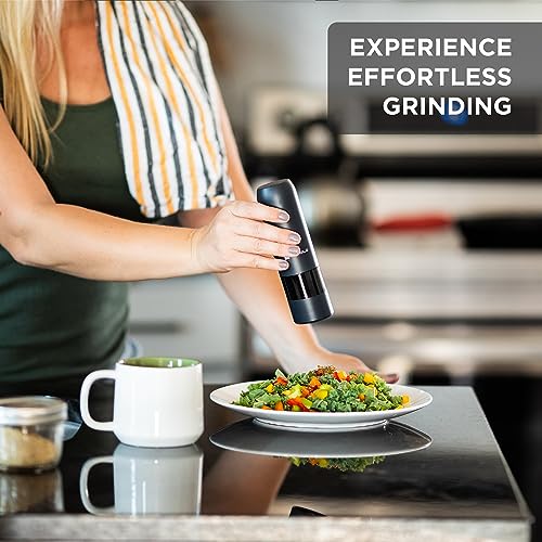 Electric Pepper Grinder Mill - Automatic Quick USB Rechargeable Pepper Grinder with Adjustable Coarseness, One Handed Operated Salt and Pepper Grinder for Kitchen,Restaurant, and BBQ Black