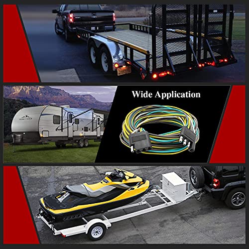 LIMICAR Trailer Wiring Harness Kit, 25ft Trailer Wire, Trailer Wiring Harness with 4 Flat Extension Connector, 4 Pin Flat Wishbond Trailer Wiring for Utility Boat Trailer Light Kit