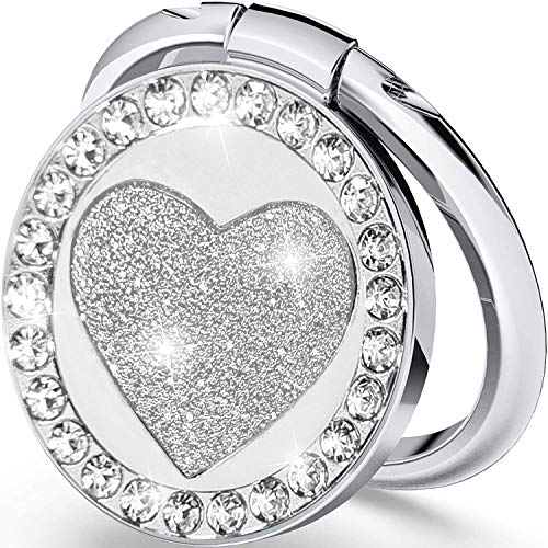 JAHOLAN Cell Phone Ring Stand Finger Holder Sparkle Glitter Love Grip Kickstand Compatible with Universal Smartphone iPhone 12 11 Pro Max Xs XR 7 8 Plus Samsung Galaxy S21 S20 Note 20 Silver