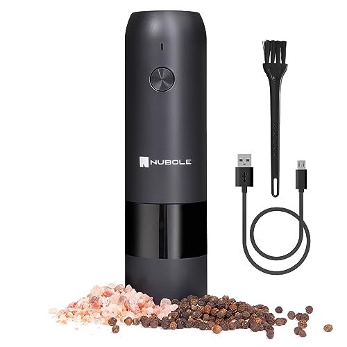 Electric Pepper Grinder Mill - Automatic Quick USB Rechargeable Pepper Grinder with Adjustable Coarseness, One Handed Operated Salt and Pepper Grinder for Kitchen,Restaurant, and BBQ Black
