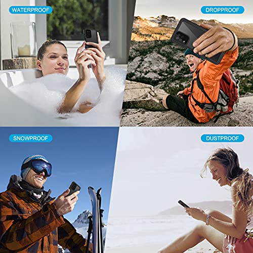 Lanhiem Samsung Galaxy A12 Case, IP68 Waterproof Dustproof Case with Built-in Screen Protector, Full Body Heavy Duty Shockproof Protective Cover for Galaxy A12 6.5 Inch (Black/Clear)