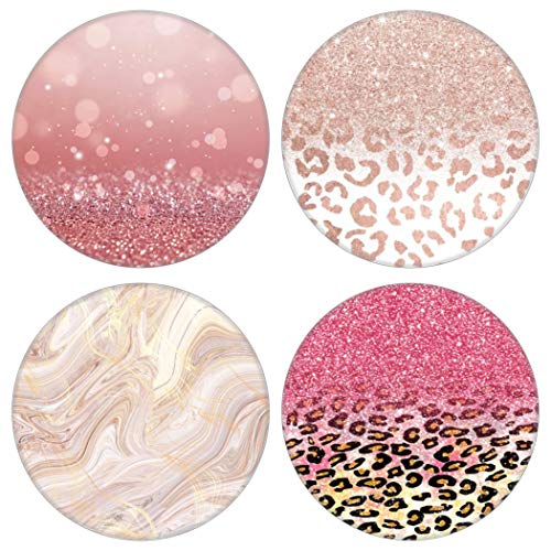 4 Pack Cell Phone Stand,Multi-Function Cellphone Foldable Finger Grip Holder for Smartphone and Tablets - Rose Gold Marble Pink Leopard
