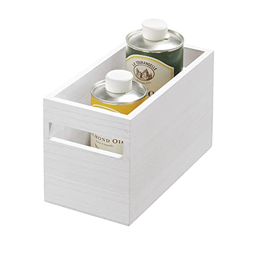 iDesign Renewable Paulownia Wood Collection Storage Bin with Handles, 10" x 5" x 6", White Wash