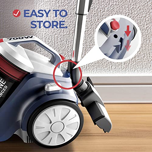 PINETAN Bagless Cyclone Canister Vacuum Cleaner, with Cyclone Filtration, Lightweight Design & Powerful Suction, Multi-Surface Cleaning Nozzle and Automatic Cord Rewind - Ocean Blue, UC612