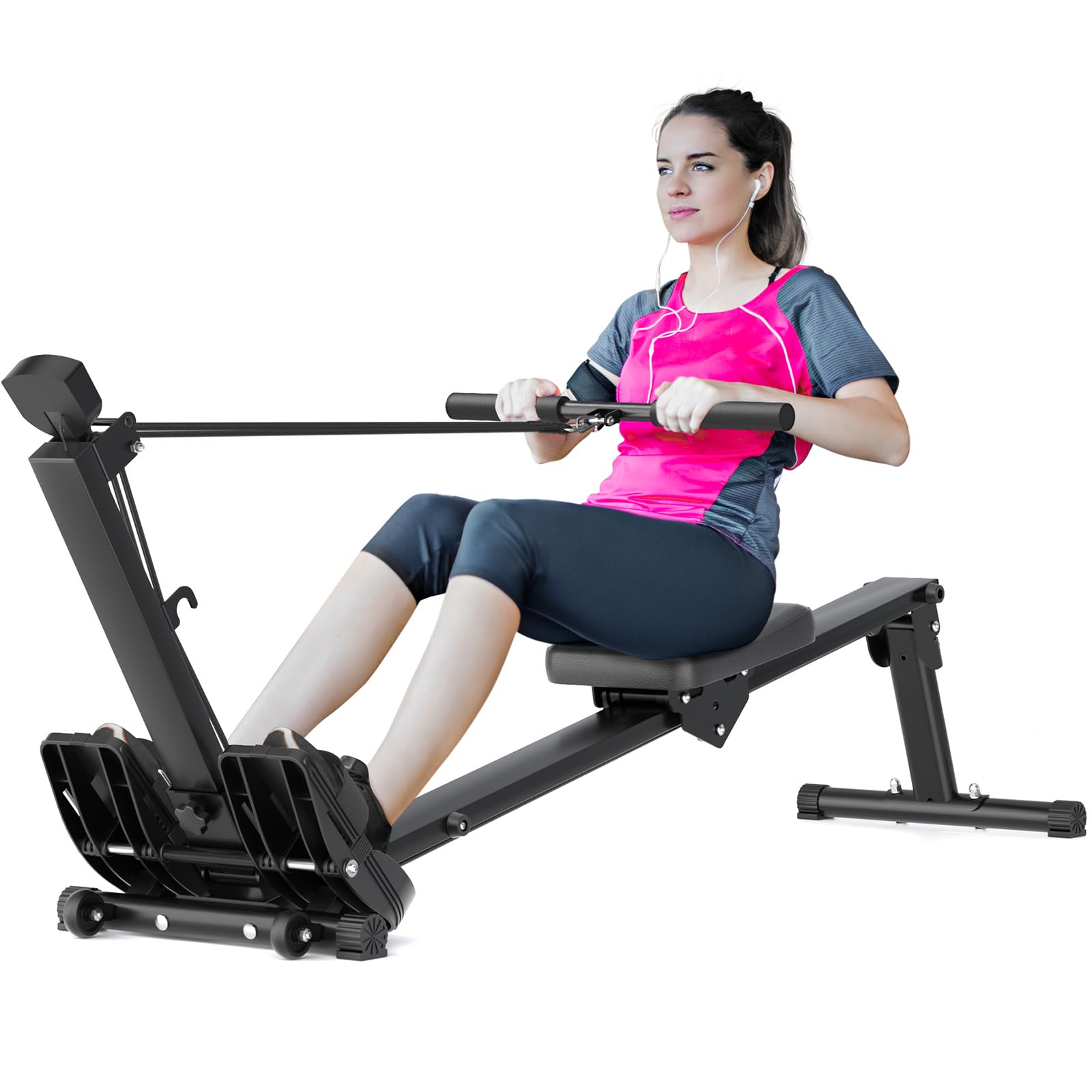 Rowing Machines for Home Use, Row Machine with LCD Monitor and Comfortable Seat Cushion, Rowing Machine Foldable for Home - Quiet & Smooth