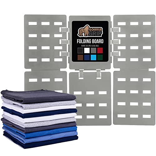 Gorilla Grip Shirt Folding Board, Easy Fast T-Shirt and Clothes Folder, Adult Clothing, Durable Plastic Organizer, Compact for Travel, Laundry Boards, Tshirt Flipfold Tool, Gray