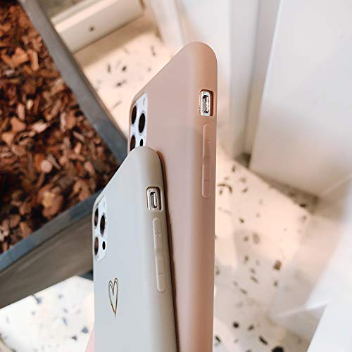 Ownest Compatible for iPhone 11 Pro Max Case for Soft Liquid Silicone Gold Heart Pattern Slim Protective Shockproof Case for Women Girls for iPhone 11 Pro Max-Brown