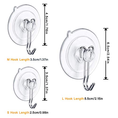 DSMY 17 Pack Suction Hooks, Clear Suction Cups with Metal Hooks Heavy Duty Removable Suction Cups for Kitchen Bathroom Shower Wall Window Glass Door