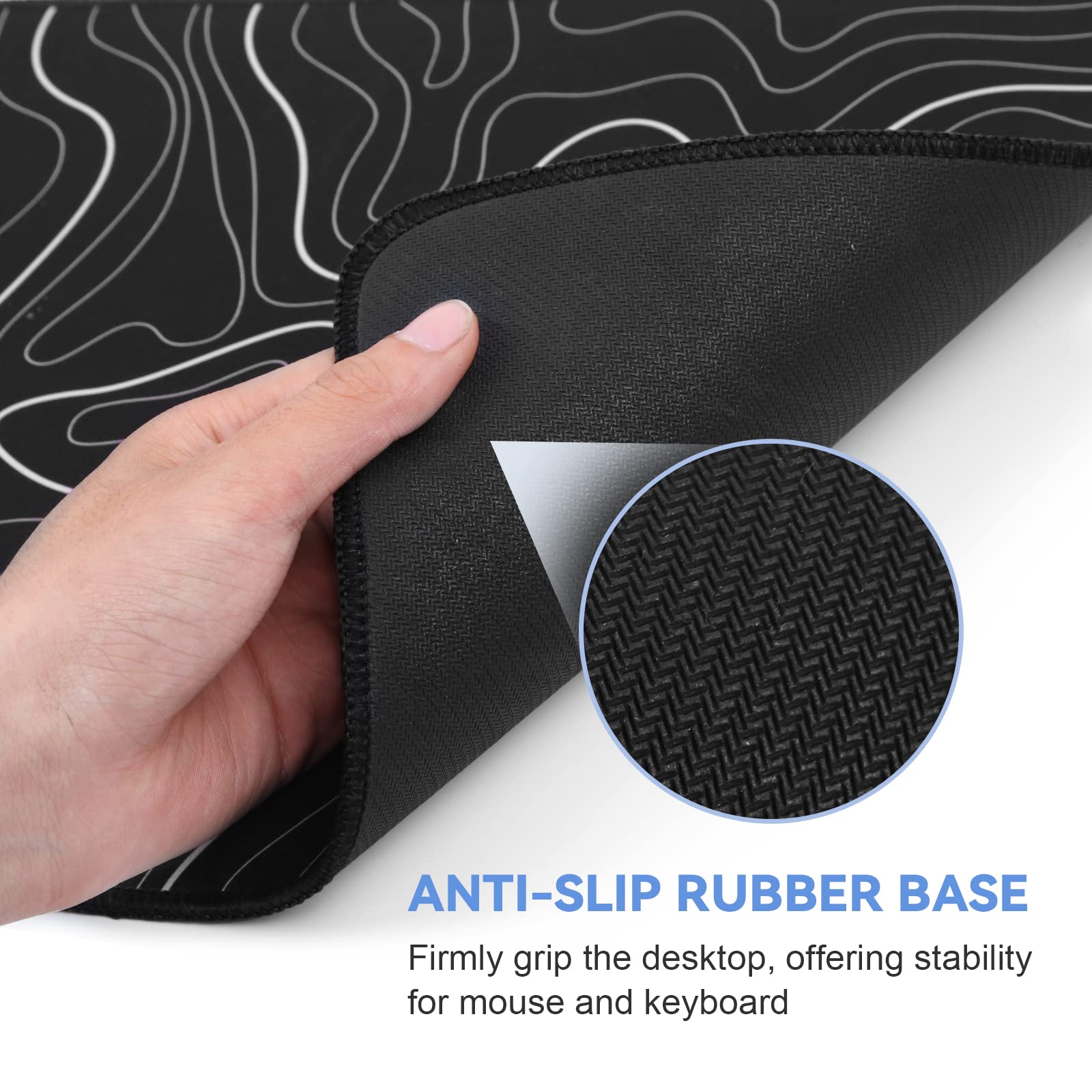 DIGSOM Mouse Pad Gaming Mousepad 31.5 x 11.8in Large Mouse Pad for Keyboard and Mouse with Anti-Slip Rubber Base, Keyboard Pad XL Mouse Mat for Home and Office(Black with White Topographic Line)