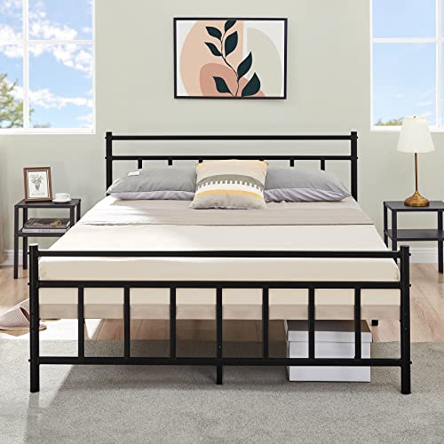 GreenForest Queen Bed Frame with Headboard Metal Platform Bed Heavy Duty No-Noise Steel Slats Support Mattress Foundation, No Box Spring Needed, Queen Size