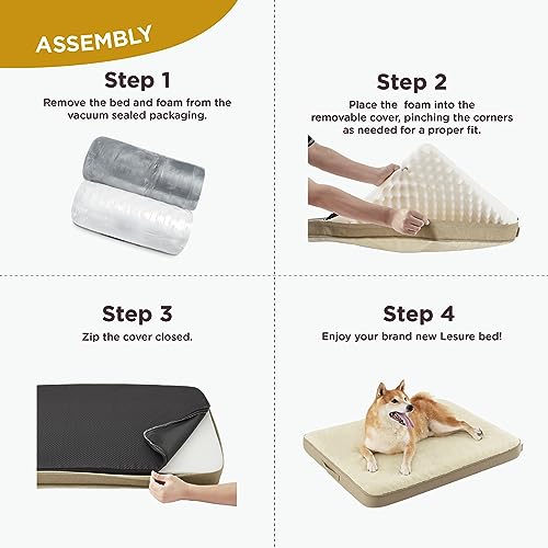 Lesure Orthopedic Dog Beds for Medium Dogs - Egg Crate Foam Puppy Bed with Ultra Soft Sherpa Surface&Removable Cover, Machine Washable Waterproof Dog Bed with Non-Slip Bottom(Curds&Whey,30x20x3inch)