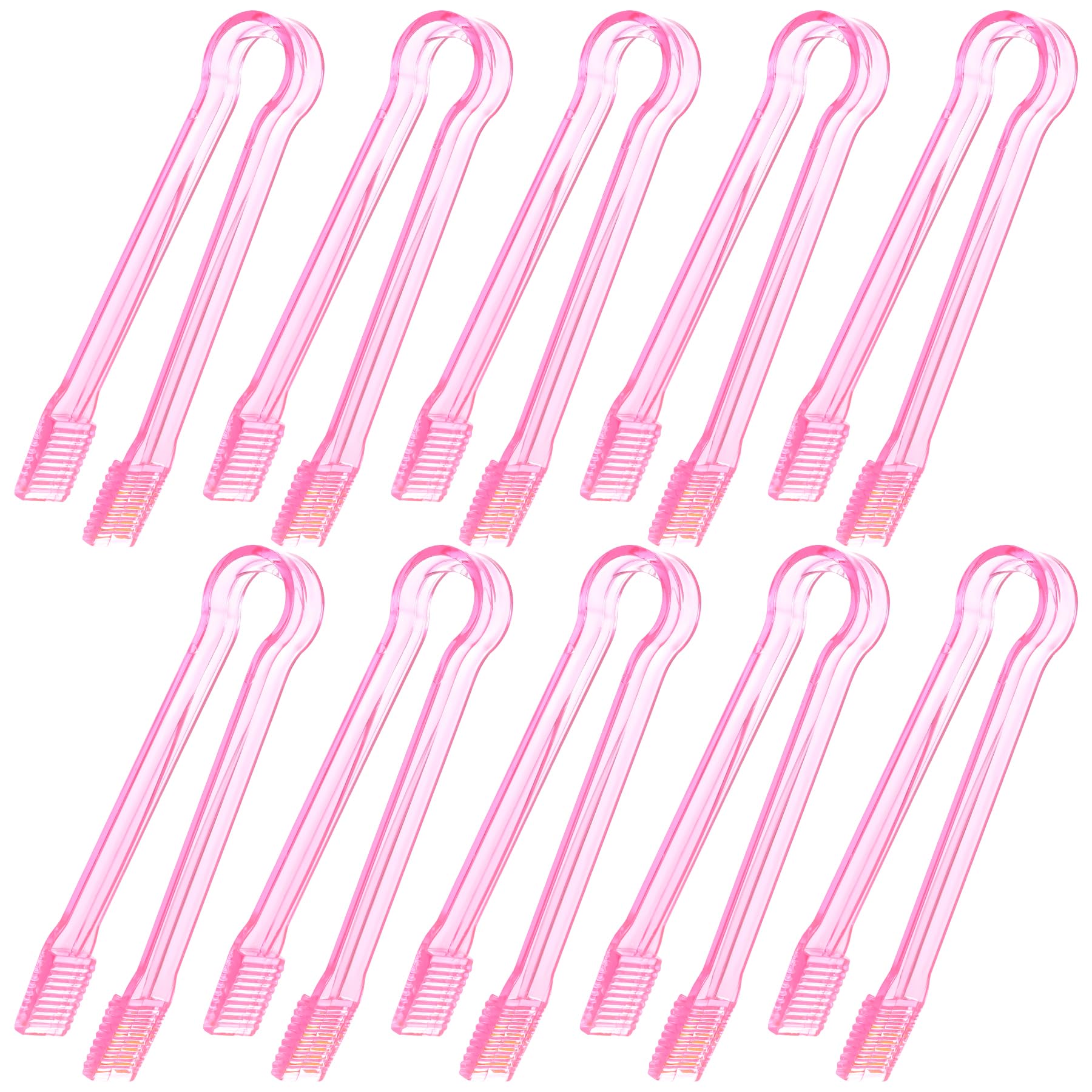 10 Pcs Plastic Buffet Serving Tongs, Clear Pink Kitchen Tongs Mini Serving Utensil Tongs for Food Ice Salad Buffet Barbecue Cookies, 6.3 Inches