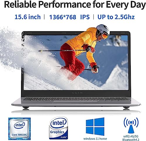 SGIN 15.6 Inch Laptop, 4GB DDR4 128GB SSD Laptops with Celeron N4020C(up to 2.8 GHz), Intel UHD Graphics 600, Webcam, Mini HDMI, WiFi, USB3.0, Bluetooth 4.2