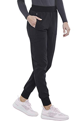 Iflex Jogger Scrubs for Women, Yoga-Inspired Knit Waistband Scrub Pants CK011, M, Black