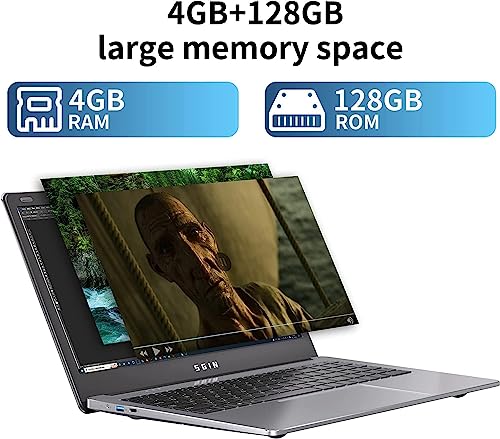 SGIN 15.6 Inch Laptop, 4GB DDR4 128GB SSD Laptops with Celeron N4020C(up to 2.8 GHz), Intel UHD Graphics 600, Webcam, Mini HDMI, WiFi, USB3.0, Bluetooth 4.2