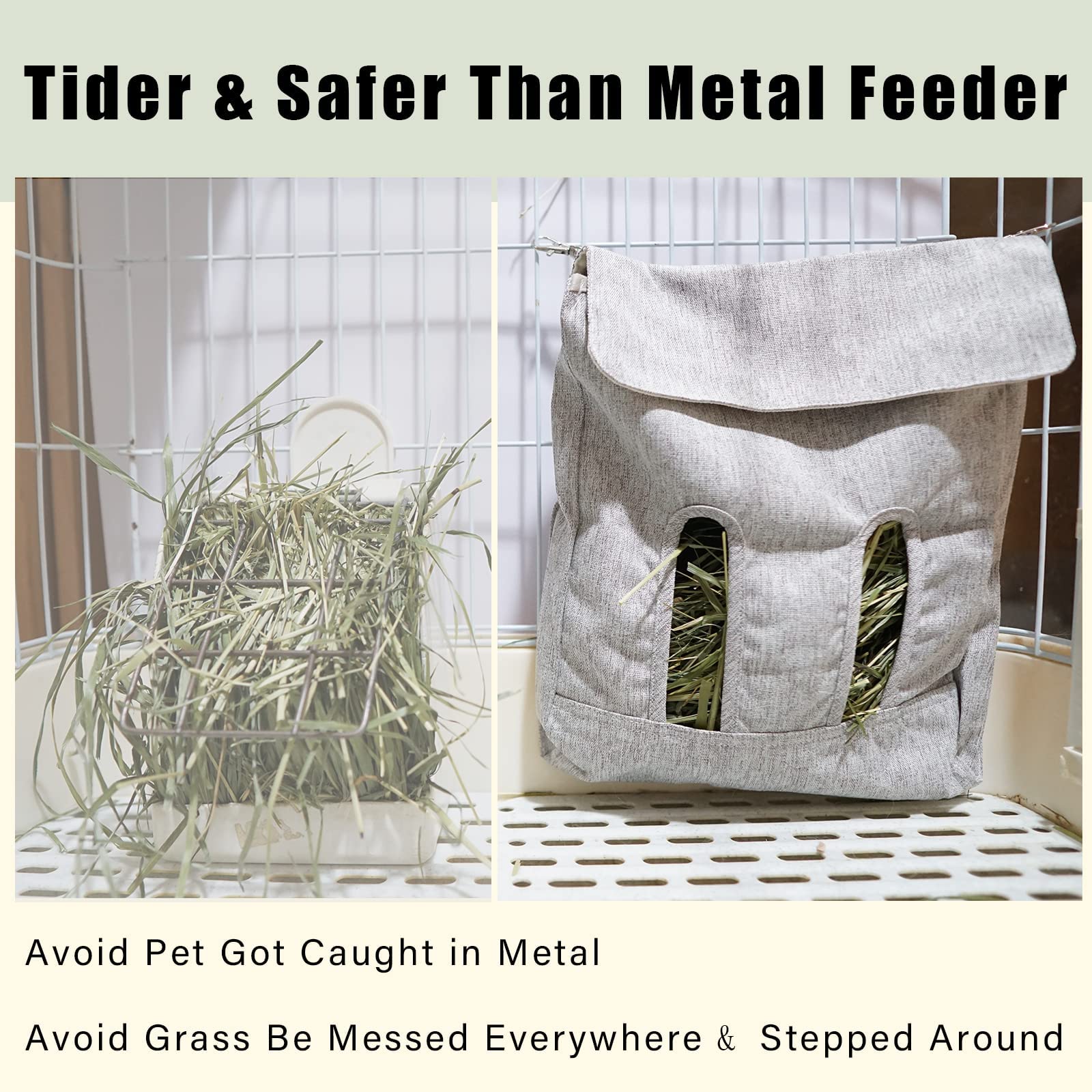 Guinea Pig Hay Feeder with Large Capacity, Hanging Hay Bag Feeders for Rabbit, Chinchilla, Bunny Cage, Durable Oxford Fabric Holder with Metal Hooks for Small Animals