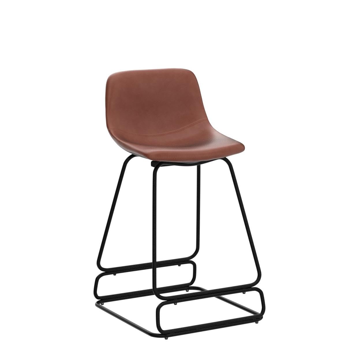 Counter Stools Industrial Faux Leather Bar Stools Set of 2,Urban Armless Dining Chairs with Metal Legs Modern Counter Height Barstools for High Desk Home Office Restaurants,24"