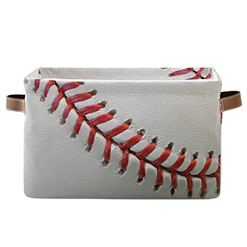 AUUXVA Sport Ball Baseball Storage Bins Basket,Special Baseball Print Collapsible Storage Cube Rectangle Storage Box with Handles for Shelf Closet Nursery Bedroom Home Office 2 Pack