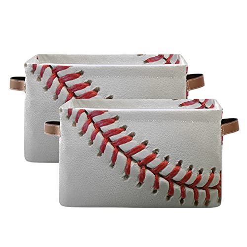 AUUXVA Sport Ball Baseball Storage Bins Basket,Special Baseball Print Collapsible Storage Cube Rectangle Storage Box with Handles for Shelf Closet Nursery Bedroom Home Office 2 Pack