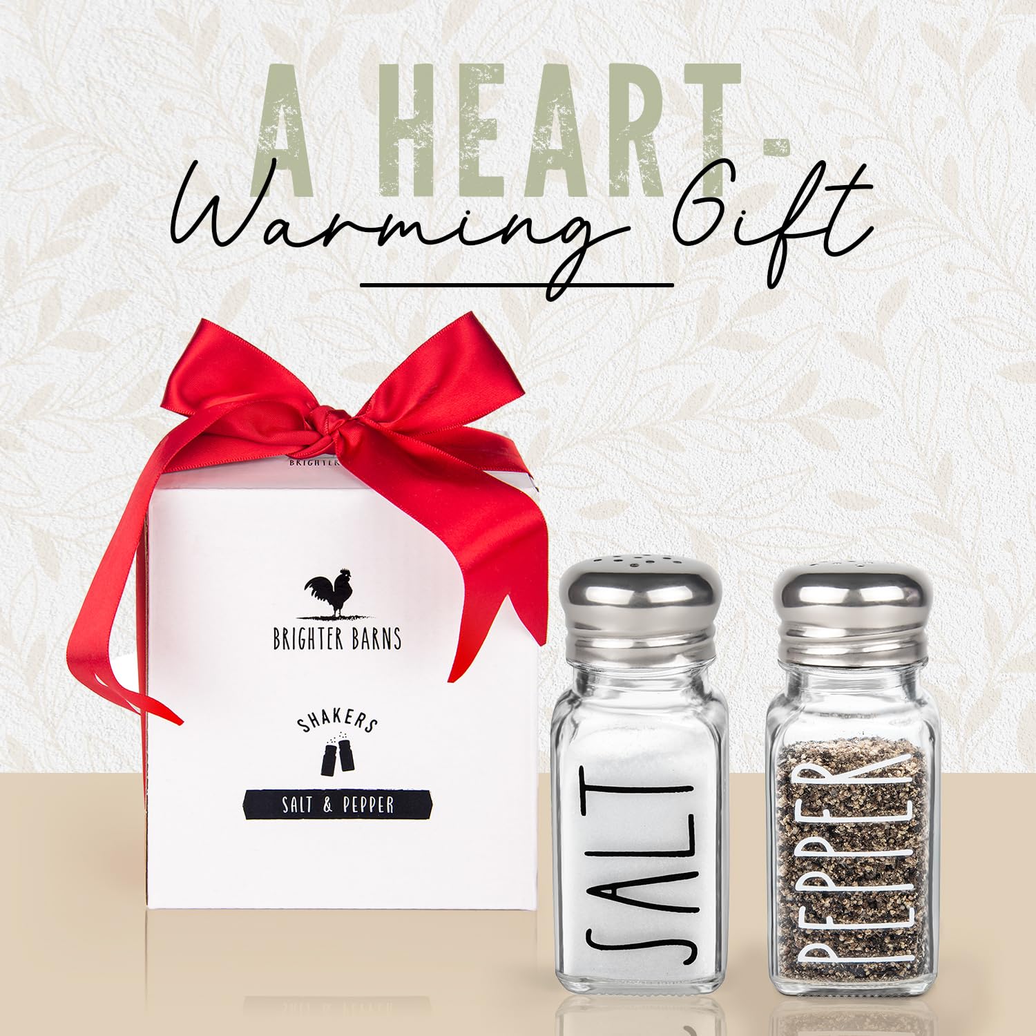 Clear Glass Salt and Pepper Shakers Set by Brighter Barns - Modern Kitchen Decor for Home Restaurant BBQ Camping RV - Farmhouse Kitchen Accessories - Glass Shakers & Stainless Steel Lids (Clear)