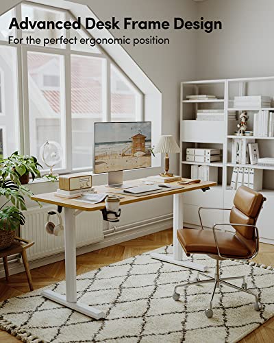 BANTI 55"x24" Standing Desk, Electric Stand up Height Adjustable Home Office Table, Sit Stand Desk, Light Rustic Brown Top