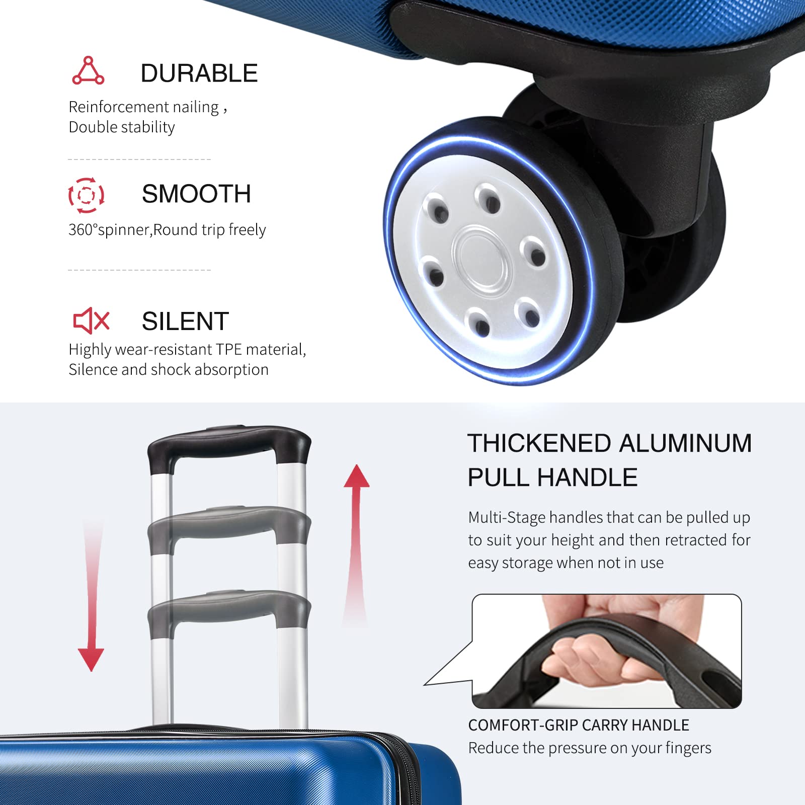 Fochier 3 Piece Expandable Luggage Set with TSA Lock, Hard Shell Rolling Suitcase Set with 4 Spinner Wheels for Women Man, 20 24 28 Inch