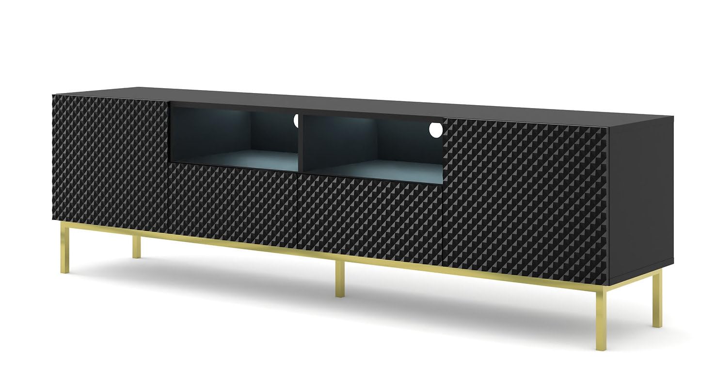 Homlando Ravenna C TV Stand 79" ā Center with Storage for Living Room ā Gaming Center for TVs Up to 85ā ā LED TV Unit - TV Entertainment ā Lowboard TV Cabinet ā Black Matte with Black Gloss Fronts