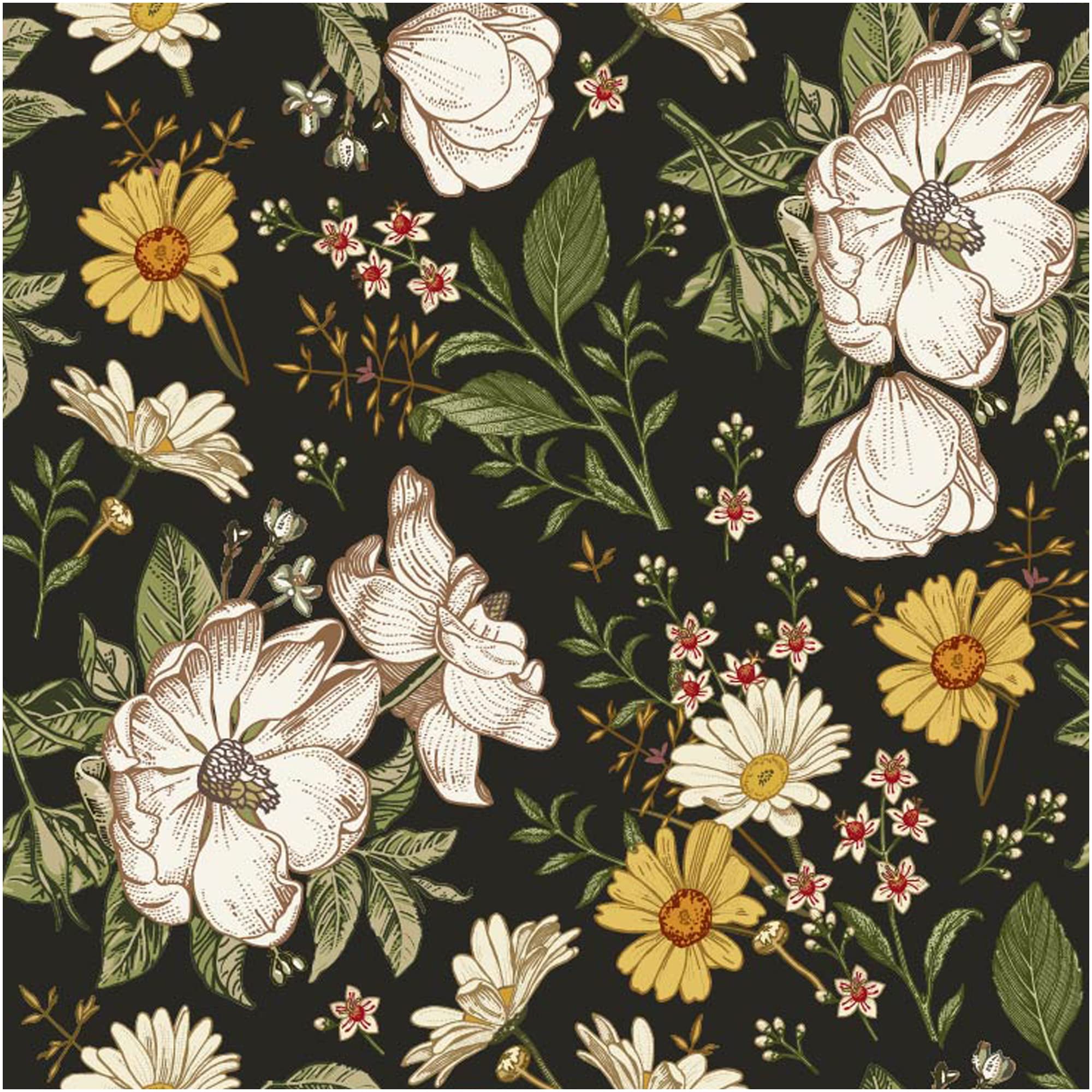 UniGoos Retro Floral Peel and Stick Wallpaper Self-Adhesive Yellow White Vintage Flower Temporary Wall Paper Roll Daisy Removable Contact Paper for Living Room Cabinet DIY Decor 17.7" x 118.1"
