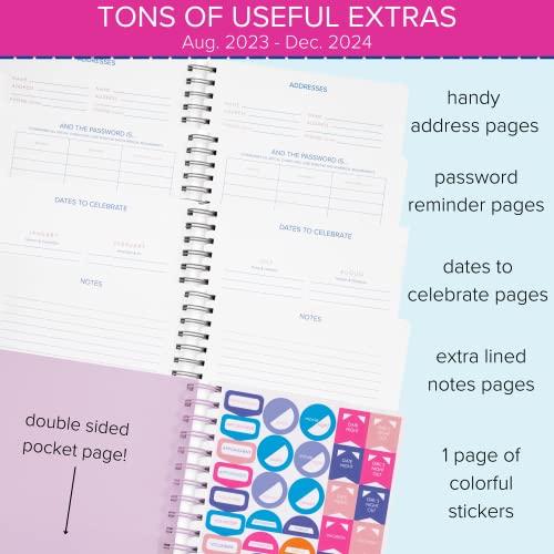 Vera Bradley Hardcover Daily Planner 2023-2024, Spiral Planner Dated August 2023 - December 2024, Medium Size Cute Planner, Weekly Planner with Monthly Calendar, Stickers, & Pockets, Cloud Vine Multi