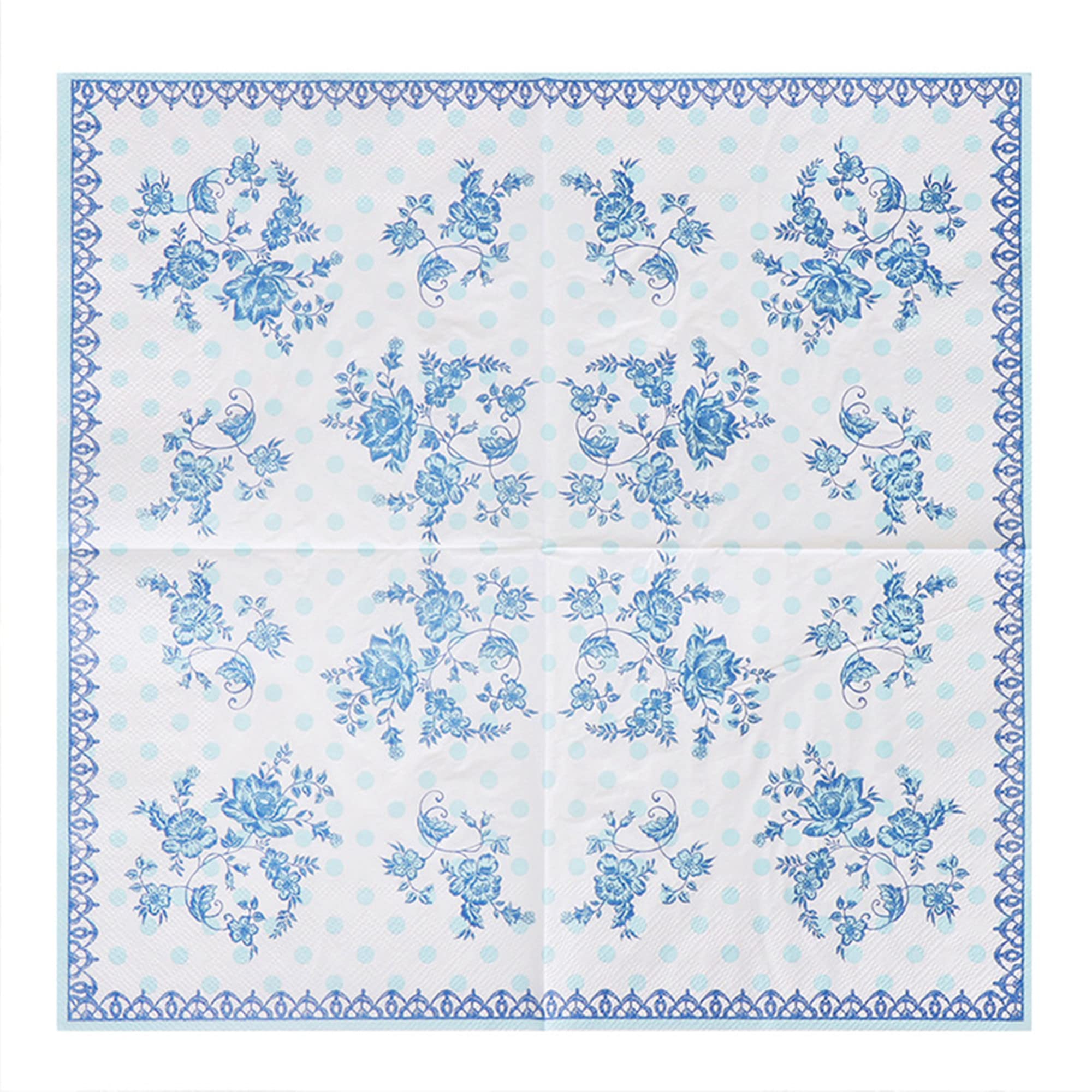 Blue Paper Cocktail Napkins Floral, Pack of 20, 2-Ply Disposable Party Pattern Napkins Decorative