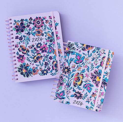Vera Bradley Hardcover Daily Planner 2023-2024, Spiral Planner Dated August 2023 - December 2024, Medium Size Cute Planner, Weekly Planner with Monthly Calendar, Stickers, & Pockets, Cloud Vine Multi